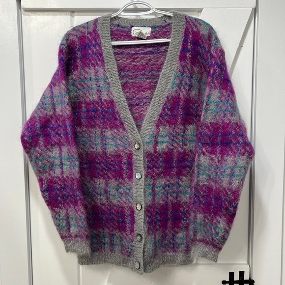 Cappagallo | Sweaters | Vintage Mohair Sweater Large Grandpa Core Plaid ...